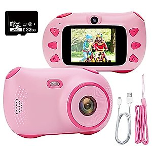 WSNDD Kids Camera, Toddler Camera for 4 5 6 7 8 9 Year Old Girl Gifts, 4-9 Year Old Girl Birthday Gifts, HD Kids Pink Video Camera with 32GB SD Card