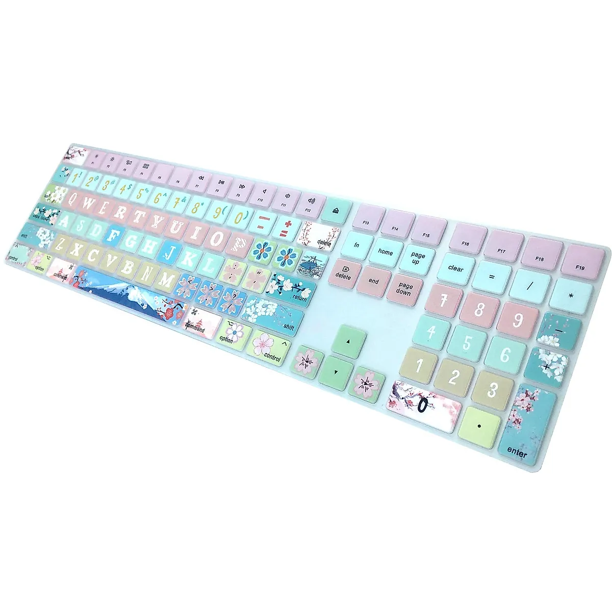 SANFORIN Silicone Keyboard Cover for Apple iMac Magic Keyboard with Numeric Keypad MQ052LL/A (Model: A1843, 2017 2018 Release), Cute Print Keyboard Skin, US Layout, Sakura