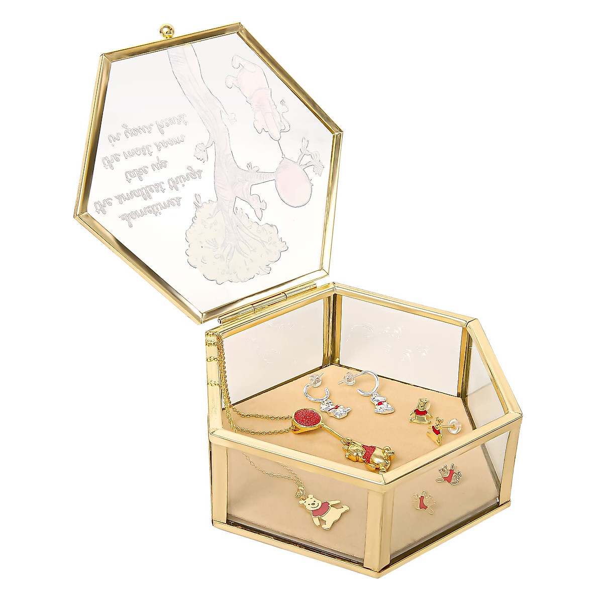 Disney Winnie the Pooh Jewelry Box - Glass Jewelry Case with Pooh and Piglet Design Jewelry Box, Officially Licensed