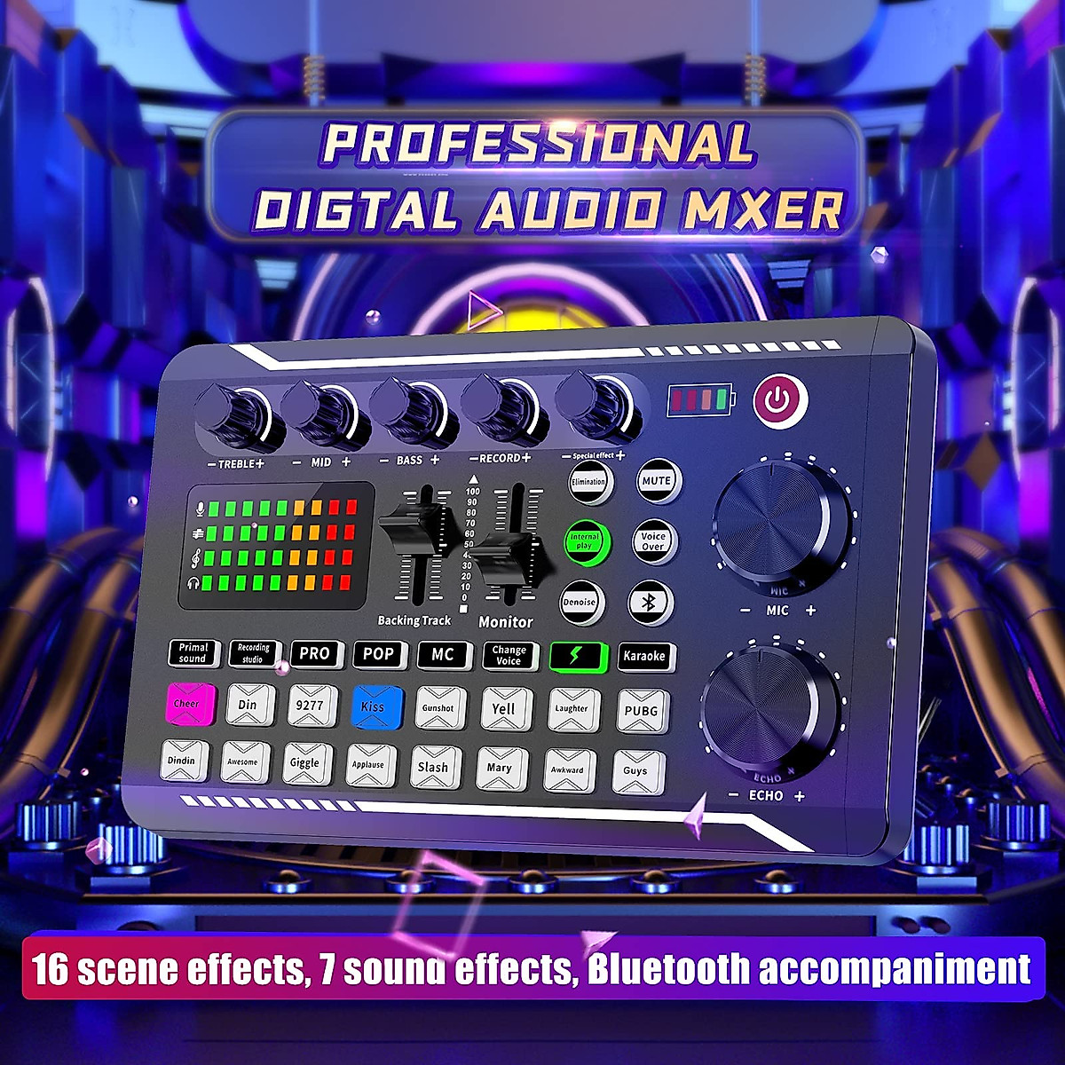 Professional Audio Mixer, SINWE Live Sound Card and Audio Interface with DJ Mixer Effects and Voice Changer,Podcast Production Studio Equipment, Prefect for Streaming/Podcasting/Gaming