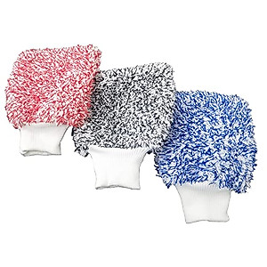 AuoCare Car Wash Mitt, 3 Pack Premium Cyclone Microfiber Washing Gloves, 3 Colors