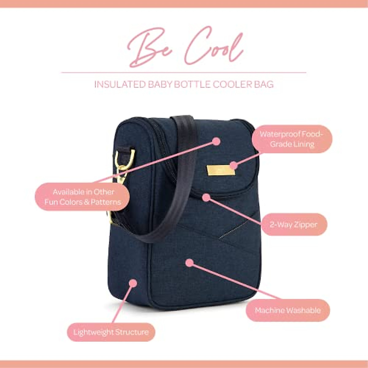 JuJuBe Insulated Baby Bottle Cooler Bag for Travel Breastmilk Storage, Portable Bottle Carrier for Breast Milk Bottles, Ice Pack, Multipurpose Insulated Food Storage Bag, “Be Cool” - Indigo Chromatics