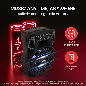 Pyle Portable Bluetooth PA Speaker System - 300W Rechargeable Outdoor Bluetooth Speaker Portable PA System w/ 8” Subwoofer 1” Tweeter, Microphone In, Party Lights, MP3/USB, Radio, Remote -PPHP835B