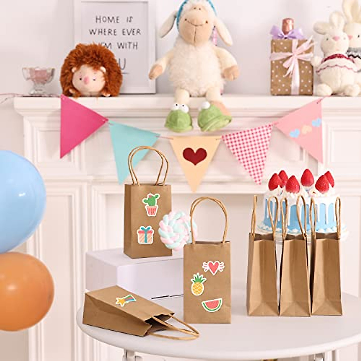 Moretoes 60pcs Small Kraft Paper Bags 6 x 3.5 x 2.4 Inches Mini Gift Bags with Handles Bulk Party Favor Bags Candy Bags