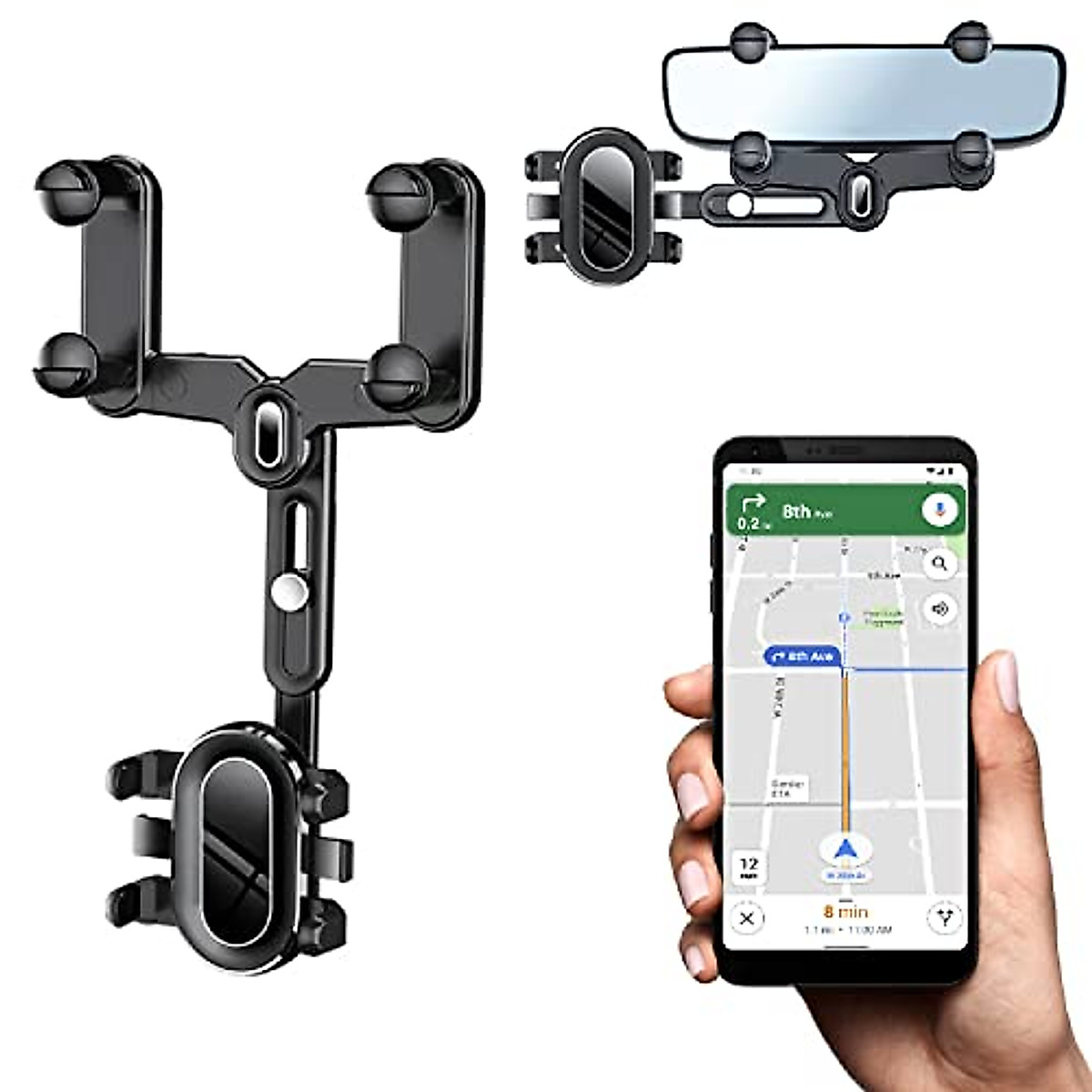 TSR HOME Rearview Mirror Phone Holder for Car, 360° Rotating Rear View Mirror Phone Mount, Multifunctional PhoneUniversal Car Phone Holder for All Smartphones