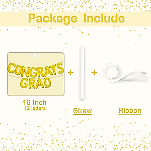 Congrats Grad Banner Balloon, 16 Inch Gold Congrats Grad Balloons for 2024 Graduation Party Decorations, Graduation Decorations Class of 2024, Congrats Grad Yard Sign 2024 Backdrop