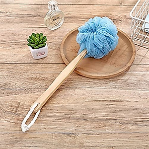 INGVY Dry Brushing Body Brush Long Wooden Handle Shower Brush Bath Sponge Massage for Women Men Hanging Mesh Body Scrubber Back Exfoliation Skin Cleaner (Size : Beige)