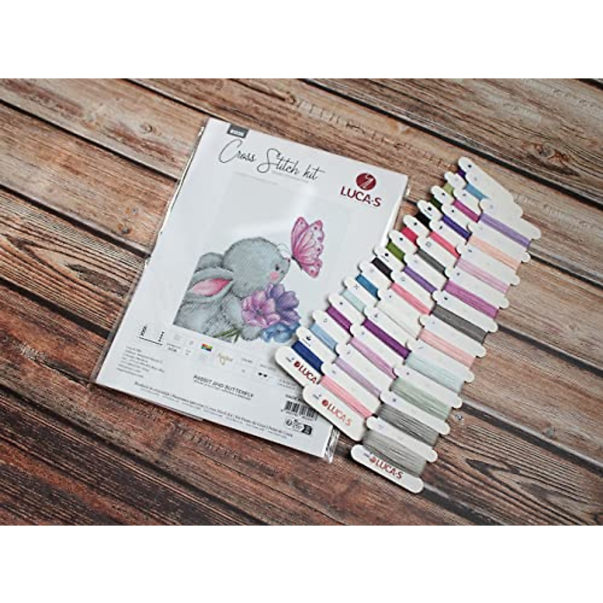 Luca-S Cross Stitch Kit - Rabbit and Butterfly, Counted Cross Stitch Kit, Embroidery Needlecraft Kit