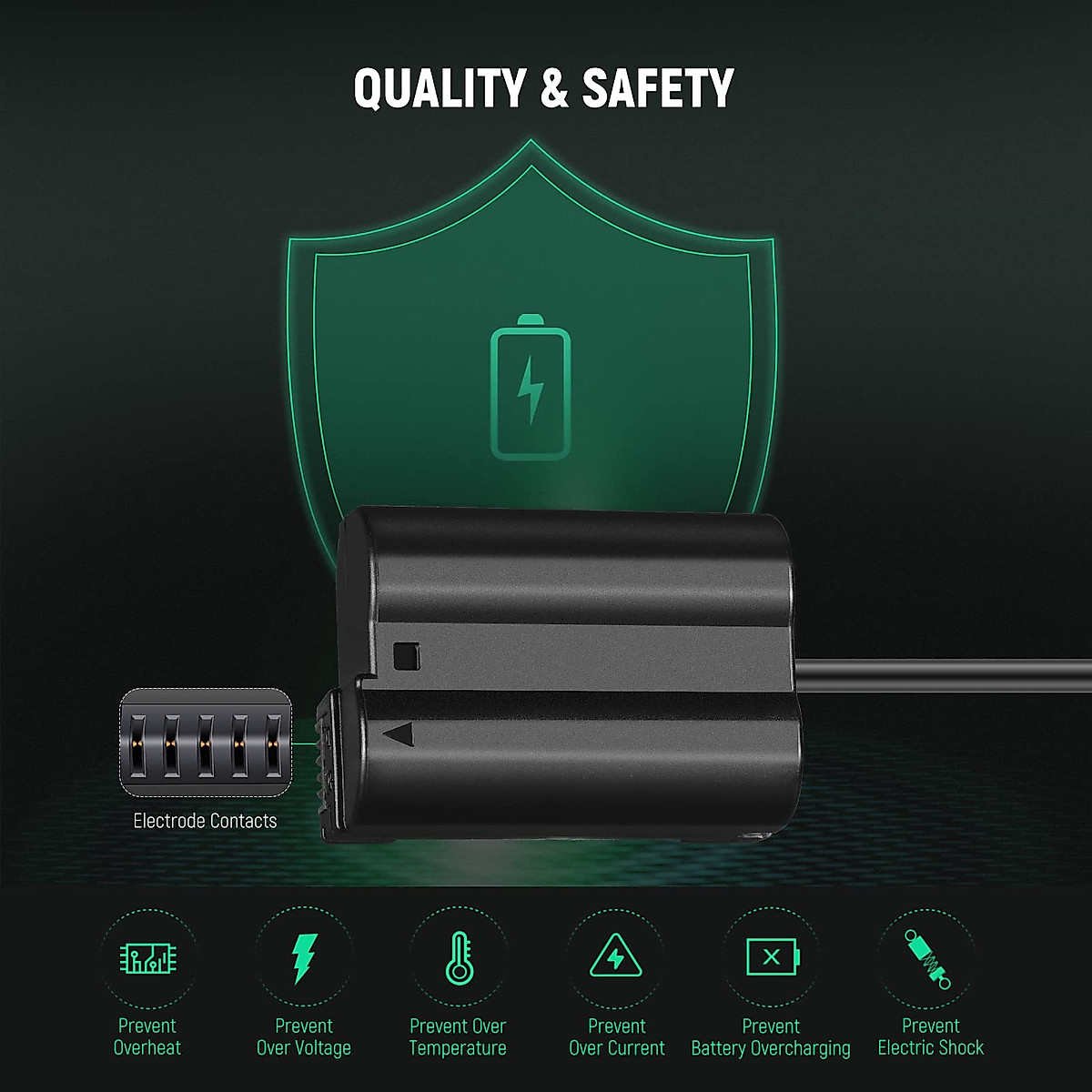 NEEWER Dummy Battery with AC/DC Coupler Power Adapter Replacement for EP-5B/EN-EL15, Power Supply Compatible with Nikon Z5 Z6 Z7 Z6II Z7II D500 D610 D750 D780 D800 D810 D850 D7000 D7100 D7200 D7500