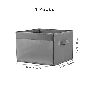 Remittur 4 Packs Closet Storage Bins with Clear Window, Foldable Linen Storage containers with Handle, Cube Storage Box Basket for Clothing, Jeans,Toys, Books, Shelves, Wardrobe, Closet