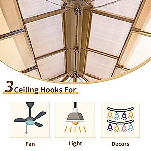 Domi 12' X 16' Hardtop Gazebo, Permanent Outdoor Gazebo with Polycarbonate Double Roof, Aluminum Gazebo Pavilion with Curtain and Net for Garden, Patio, Lawns, Deck, Backyard