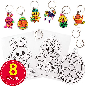 Baker Ross AT527 Easter Super Shrink Keyring Kits - Pack of 8, Craft Set for Kids