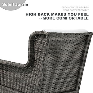 Soleil Jardin Outdoor Resin Wicker Rocking Chair with Cushions, Patio Yard Furniture Club Rocker Chair, Gray Wicker & Light Gray Cushions, Set of 2