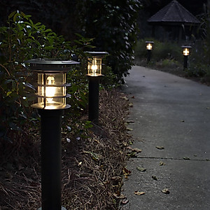 Gama Sonic Solar Pathway Light, Stainless Steel Bollard LED Lamp, Waterproof Outdoor Landscape Lights (GS-214)