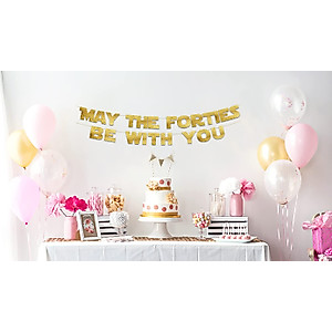 May The Forties Be With You - Happy 40th Birthday Party Glitter Banner - 40th Star Wars Birthday Party Decorations and Supplies - 40th Wedding Anniversary Decorations