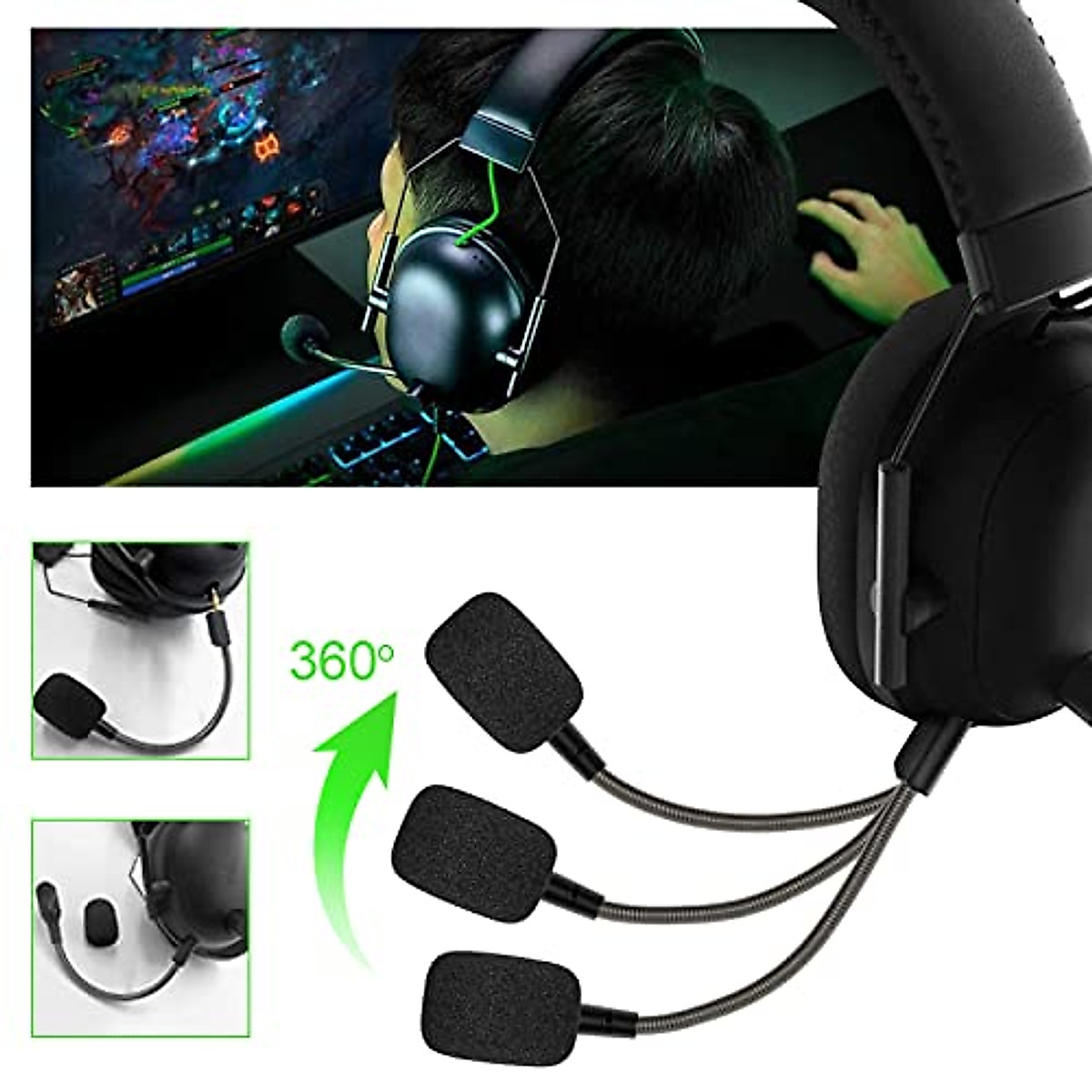 V2 Mic, BlackShark V2 Pro Mic Replacement, Detachable Microphone Boom for Razer BlackShark V2 Pro Wireless and BlackShark V2 Wired Gaming Headsets 3.5mm Jack (Black/2 Pack)