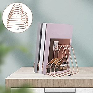 STOBOK Adjustable Bookends Metal Wire Heart Shaped Bookends Desktop Magazine File Holder Record Organizer Newspaper CD Display Rack for Home Office Bookshelf Rose Gold