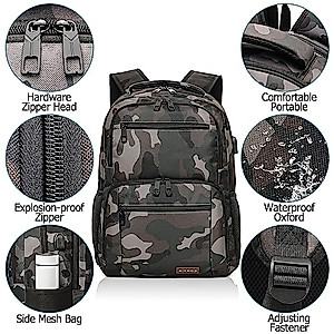 BIKROD Travel Laptop Backpack, School Backpacks for Teen Boys Water Resistant Back Pack with USB Charging Port, Business Anti Theft Durable Computer Bag Gifts Fits 15.6 Inch Laptop-Camouflage