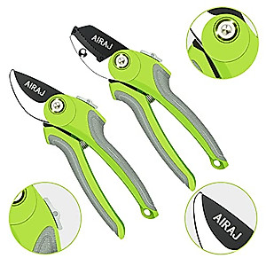 AIRAJ 2 Pack Steel Pruning Shears Set for Gardening,Professional SK-5 Steel Blade Sharp Anvil/Bypass Garden Shears Small-Perfectly Cutting Through Anything in Your Yard（Garden tool）