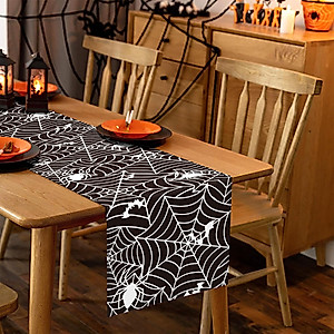 Halloween Table Runner Spider Web Table Runner Black Halloween Table Decorations Halloween Kitchen Decor Spiderweb Table Runner for Seasonal Holidays, Scary Movie Nights Decorations- 13x72 Inch
