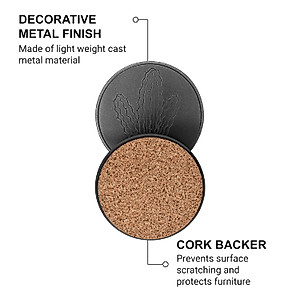 Questech Décor Coasters, Rustic Farmhouse Hosting Housewarming Gift Idea, Coasters for Coffee Table with Protective Cork Backer, Decorative Cactus Garden Design, Wrought Iron Finish, Set of 4