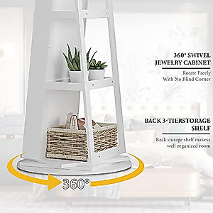 OUTDOOR DOIT 360° Rotating 67'' Jewelry Armoire with 6 LEDS, Full Length Mirror Large Capacity Jewelry Organizer Armoire, Lockable Floor Standing Mirror with Back Storage Shelves