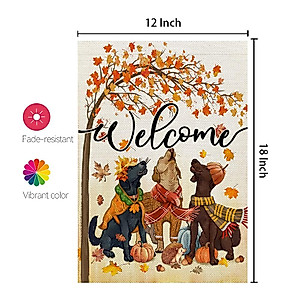 CROWNED BEAUTY Fall Dogs Garden Flag 12x18 Inch Double Sided for Outside Welcome Maple Leaves Small Burlap Seasonal Autumn Yard Decoration