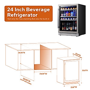 Ca'Lefort Wine Beverage Refrigerator - 39 Inch 34-65°F Drink Fridge Glass Door, 3 LED Beverage Cooler Built-in or Freestanding, Holds 180 Cans and 28 Bottles (24'' & 15" Bundle)