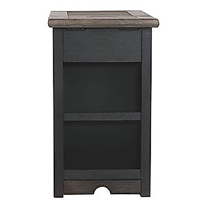 Signature Design by Ashley Tyler Creek Rustic Chair Side End Table with Pull-Out Tray & USB Ports, Brown