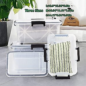 LQDSJTU Plastic Storage Bins Tote Organizing Container with Durable Lid and Seal and Secure Latching Buckles and Wheels，Clear,3 Pack（Three sizes：L-32qt M-19qt S-12qt）
