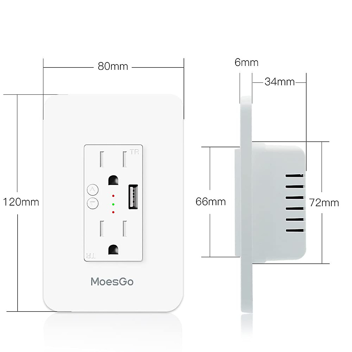 MoesGo Smart Power Wall Outlet with USB, WiFi Socket with 2 Plug outlets 15 Amp Divided Control, Smart Life/Tuya APP Remote Controller, ETL Certified, Work with Alexa and Google Home, No Hub Required