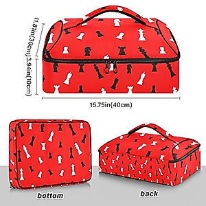 Kcldeci Insulated Thermal Food Carrier Insulated Casserole Carrier for Hot or Cold Food,Chess on Red Insulated Tote Bag for Potluck Cookouts Parties Picnic,Lasagna Lugger