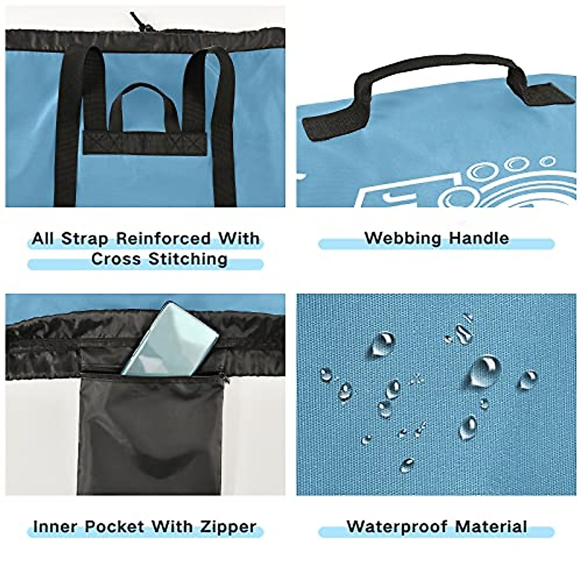 Custom Ocean Blue Laundry Backpack Large Heavy Duty Laundry Bag with Adjustable Shoulder Straps Laundry backpack for Traveling Dirty Clothes Organizer for College Students Waterproof