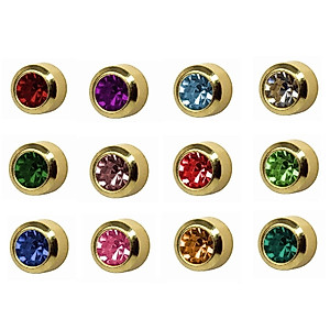 12 Pairs Studex Birthstones Large 5mm Gold Plated Bezel Setting Ear Piercing Stud Earrings