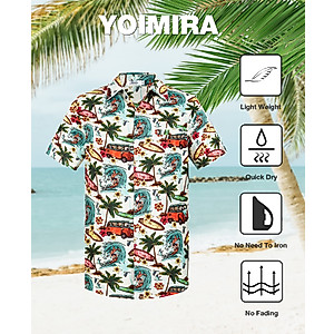 Yoimira Hawaiian Shirts for Men, Print Mens Casual Short Sleeve Button Down Shirts Floral Aloha Beach Shirt Beige