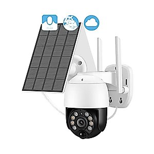 Security Camera Camera 3MP FHD Solar Battery PTZ WiFi Camera Outdoor Waterproof PIR Alarm Motion Detection P2P CCTV Camera IR Color Night Vision Surveillance Camera with Spotlight (Color : 3MP Cam,