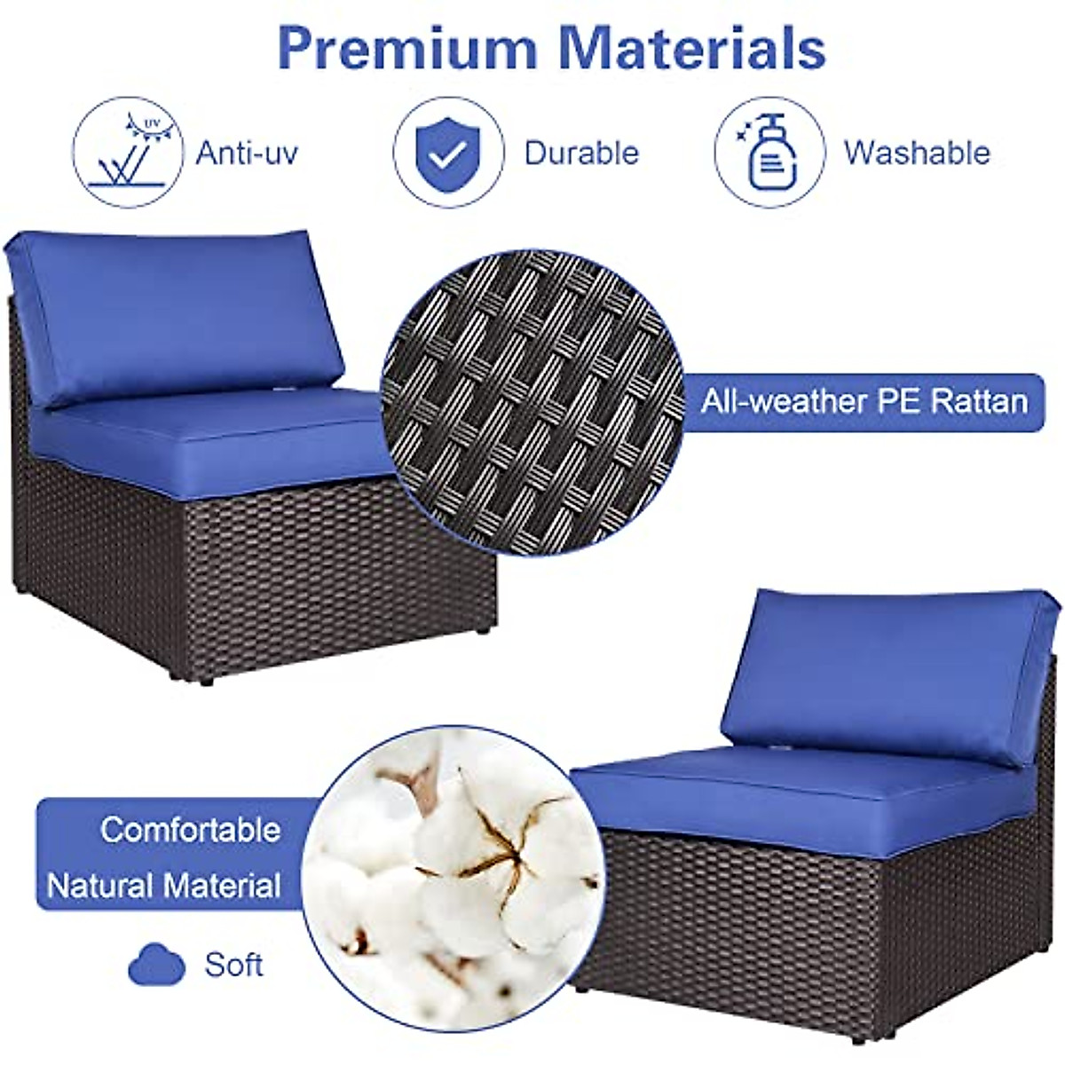 Peach Tree Outdoor Furniture All-Weather Sectional Wicker Sofa Set 7 PCs Patio Rattan Clearance with Washable Cushions and Coffee Table, Backyard, Pool