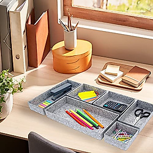 Welaxy Deluxe drawer organizers multi-purpose storage box junk bins for office home bathroom nightstand holder luxury 6-piece Style A (Gray)