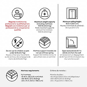 Bestar Lumina 107W Full Murphy Bed with Desk and 2 Storage Cabinets in White Chocolate, Sleeping Arrangement with Drawers