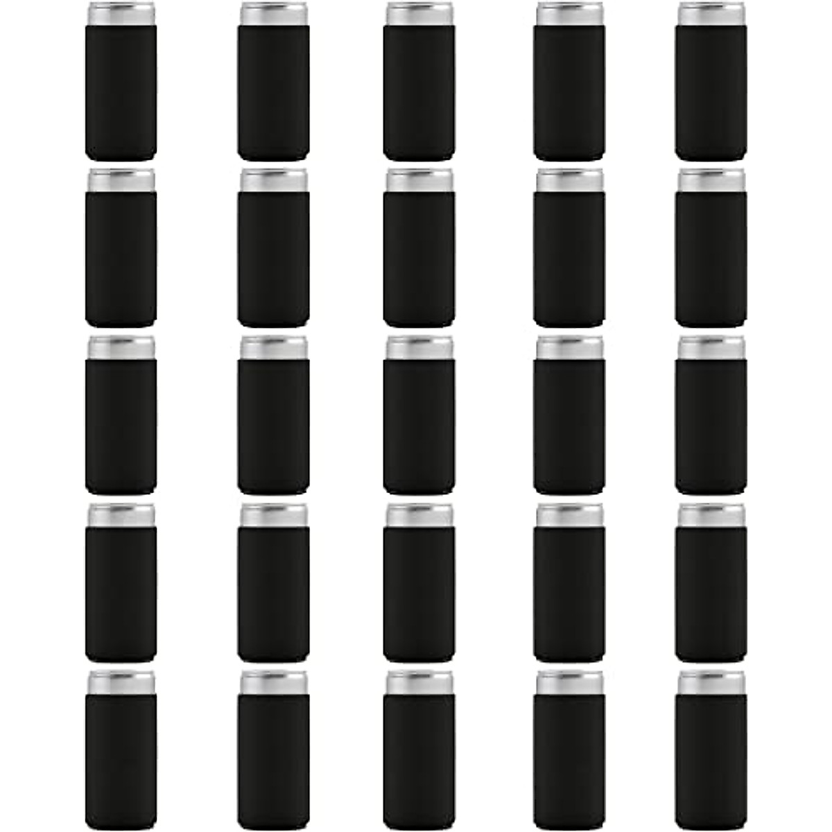 25 Pack Black Blank Slim Can Cooler Sleeves, Customizable Bulk Sublimation Can Coolers, Extra-Thick Collapsible Drink Insulator Sleeve, Beer Can Coolers for Party Beverages, PartyPrints