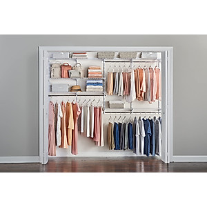 Rubbermaid Configurations Deluxe Closet Kit, White, 4-8 Ft., Wire Shelving Kit with Expandable Shelving and Telescoping Rods, Custom Closet Organization System, Easy Installation