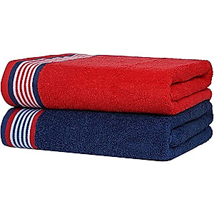 CASA COPENHAGEN Designed in Denmark 550 GSM 2 Large Bath Towels 2 Large Hand Towels 2 Washcloths, Super Soft Egyptian Cotton 6 Towels Set for Bathroom, Kitchen & Shower - American Blue & Red