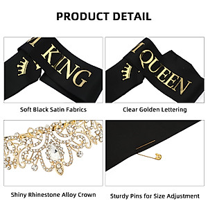 Prom King and Queen Crown Set, Prom King and Queen Sashes Gold Queen Crown, Prom Decorations School Prom, Graduation Party School Party Accessories, Black Satin Sash with Gold Print