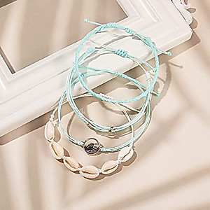 FANCY SHINY Wave String Bracelets Cute Shell Bracelets Trendy Boho Jewelry Teen Girl Gifts Handmade Stackable Rope Bracelets for Women Girls(Teal)