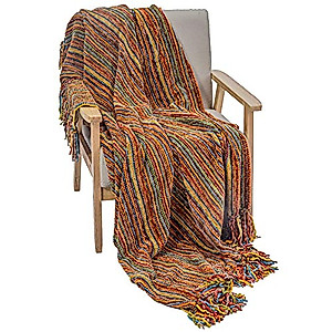 DECOMALL Decorative Throw Blanket with Fringe Soft Striped Multi Color Throws for Couch Sofa Armchair Bed 50”x 60”, Multi