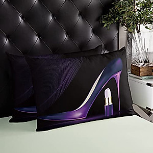 Maliyand Body Pillow Covers,Purple Lipstick and High Heel Black Decorative Pillow Cover Pillow Case Cushion Cover for Bed Sofa Couch Home Decor 20"x30"