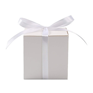 COTOPHER 60pcs Small Gift Boxes, Favor Boxes 2x2x2 inches Paper Gift Boxes with Ribbons Candy Box for Wedding Favors Baby Shower Bridal Shower Birthday Party (White)