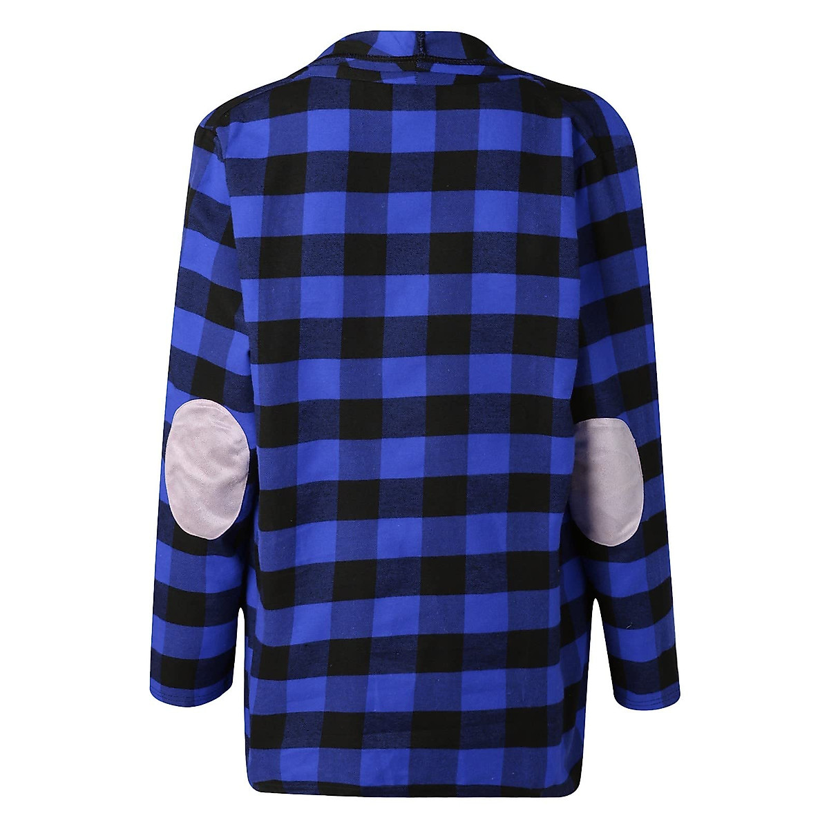 Women's Long Sleeve Open Front Cardigan Buffalo Plaid Knitted Tops Shirts Blue