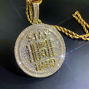 ICEDIAMOND 14K Gold Plated Stay Humble-Hustle Hard Encourage Pendant Necklace, Iced Out CZ Diamond Hip Hop Charm Jewelry for Men Women (Gold)