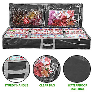 ProPik Wrapping Paper Storage Containers | Gift Wrap Organizer Under Bed 41”x14”x6” Fits 18-24 Rolls Fit Up to 40” Long Roll Wrap Storage Box Holder with Pockets for Ribbon Bows & Accessories (Black)